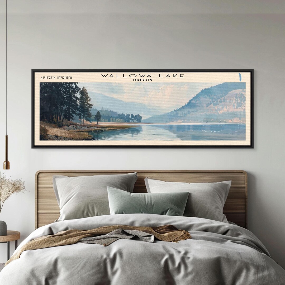 Wallowa Lake Oregon Panoramic Wall Art, Framed Canvas Print, Lake House ...