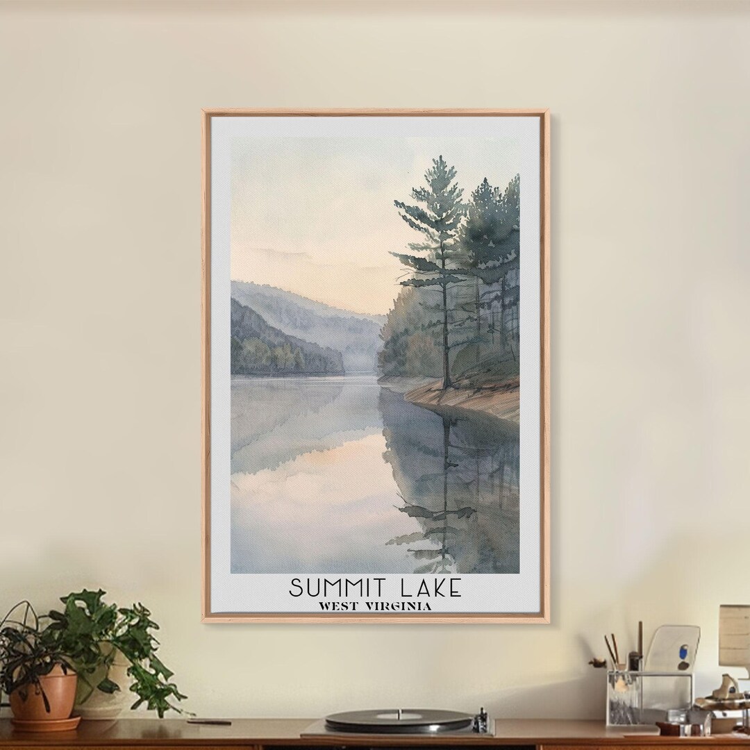 Summit Lake West Virginia Travel Poster Framed Canvas Print, Watercolor ...