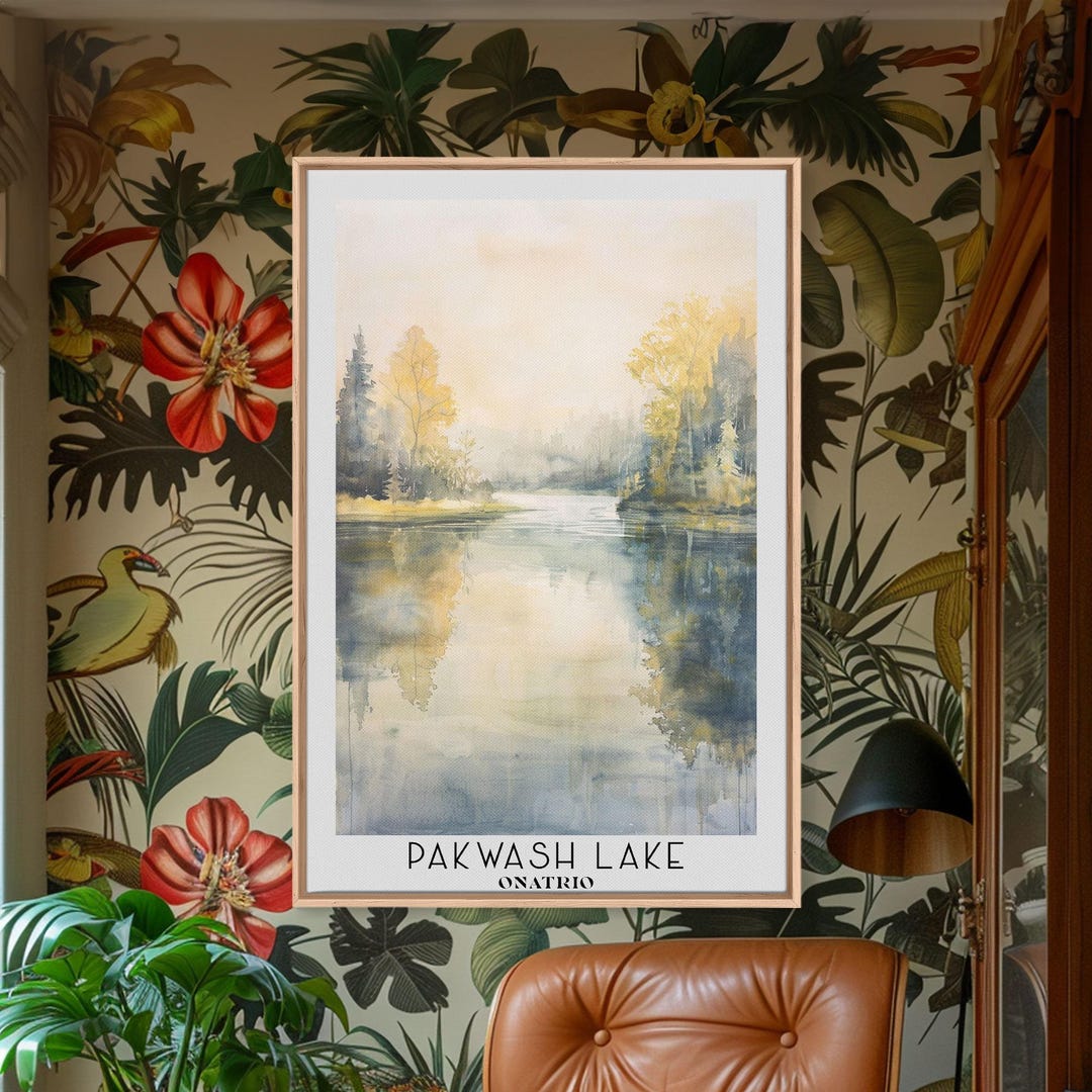 Pakwash Lake Ontario Framed Canvas Print: Vintage Watercolor Travel Art ...