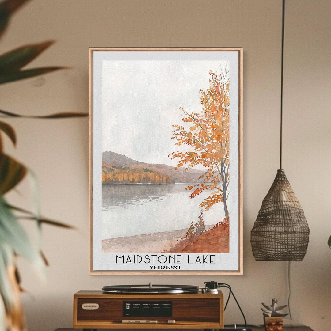 Lake Maidstone Vermont Framed Canvas Print: Vintage Watercolor ...