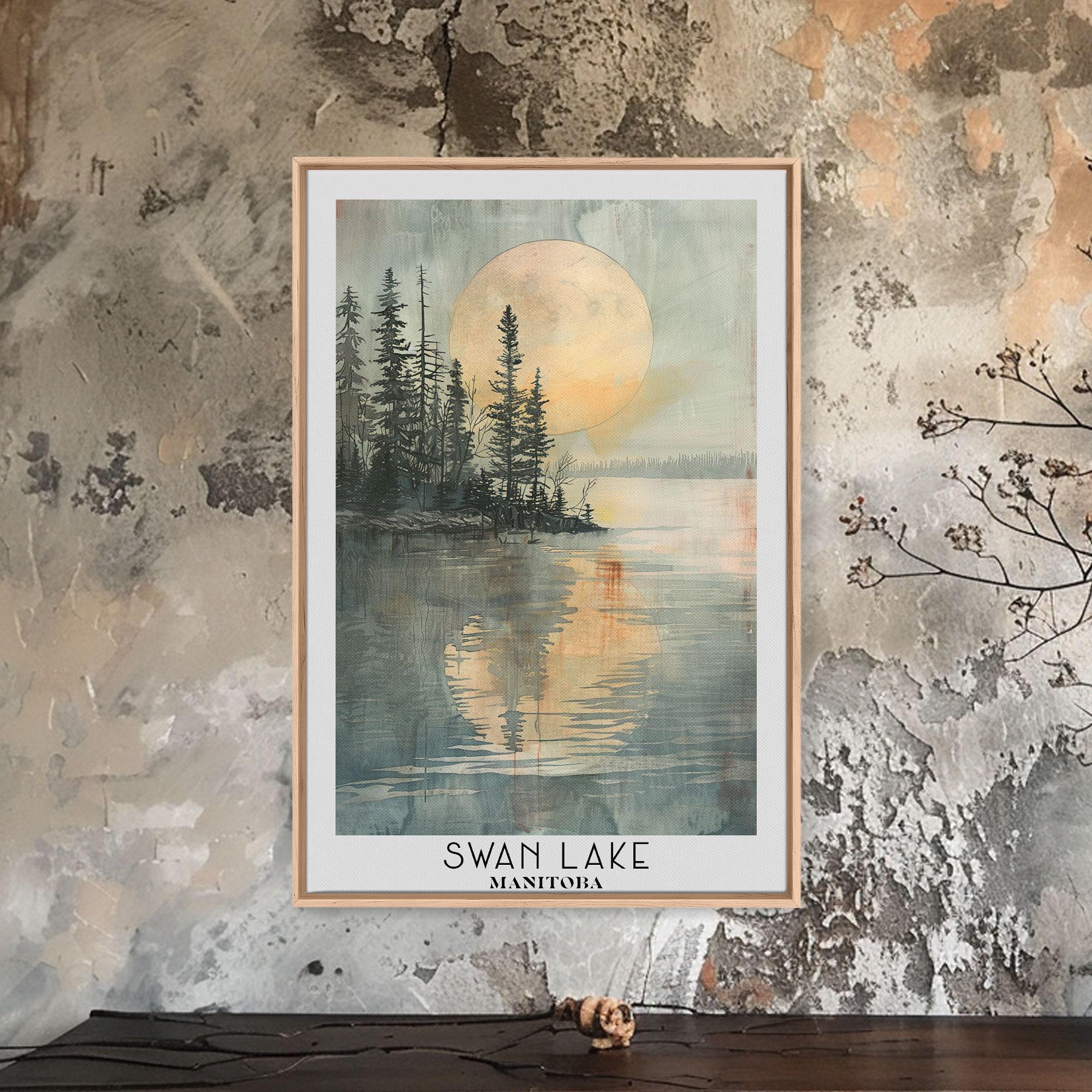 Swan Lake Manitoba Travel Poster Framed Canvas Print, Gorgeous ...