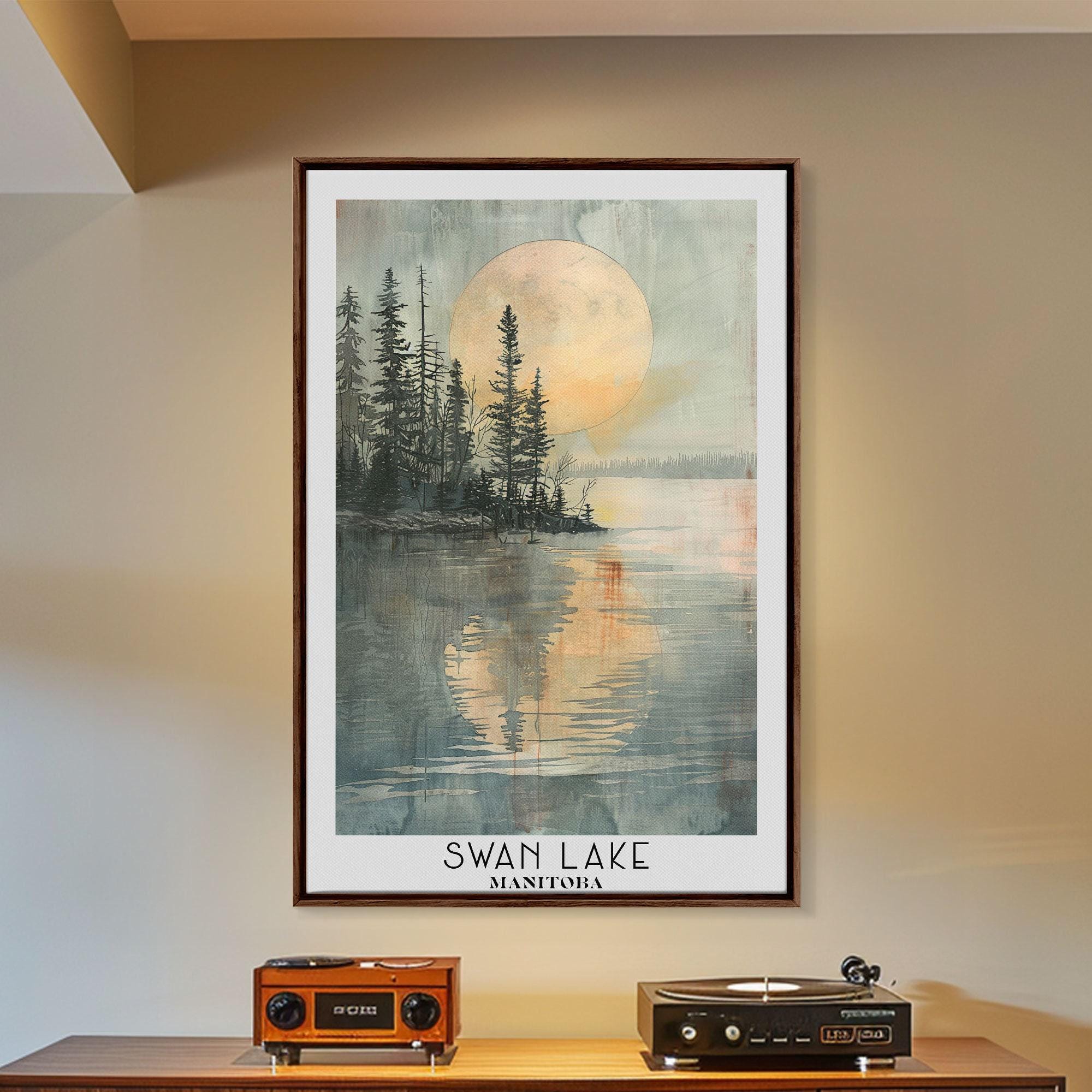 Swan Lake Manitoba Travel Poster Framed Canvas Print, Gorgeous ...