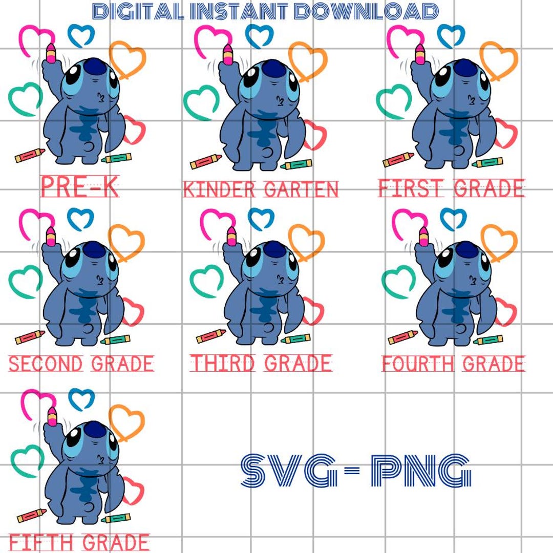 Stitch Back to School Svg Bundle, Cartoon First Day of School Design ...