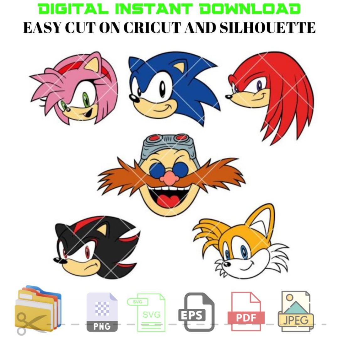 Sonic the Hedgehog Bundle Svg, Sonic Face Svg, Sonic Head Svg, Layered ...