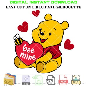 Bee Mine Winnie the Pooh Svg, Love Svg, Valentines Day Svg, Kawaii Svg ...