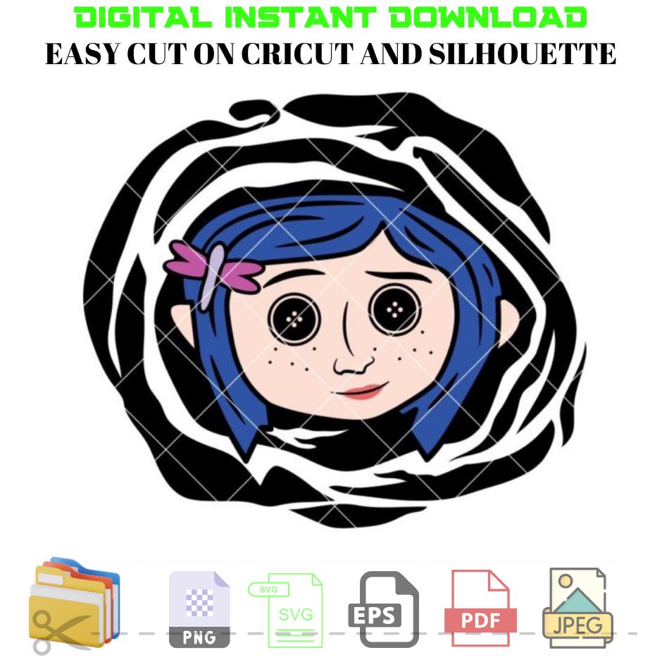 Coraline Head Svg, Coraline Button Eyes Svg, Halloween Svg, Horror Svg ...