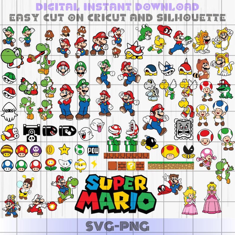 Mario Clipart Bundle Svg, Mario Svg Cut Files, Mario and Friends Svg ...