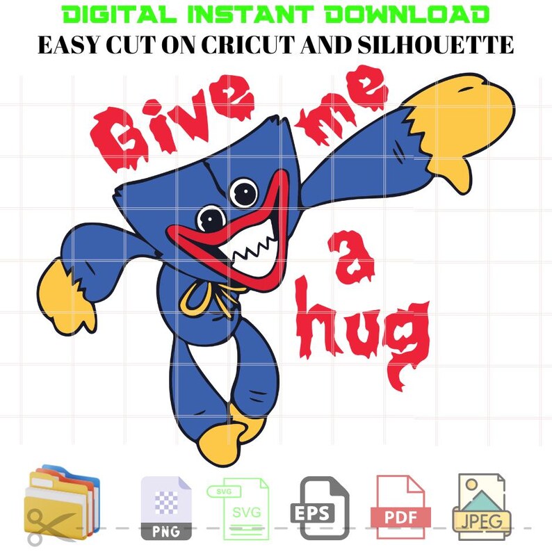 Give Me A Hug Huggy Wuggy Poppy Playtime SVG PNG , Transparent Background Party Birthday T-shirt ...