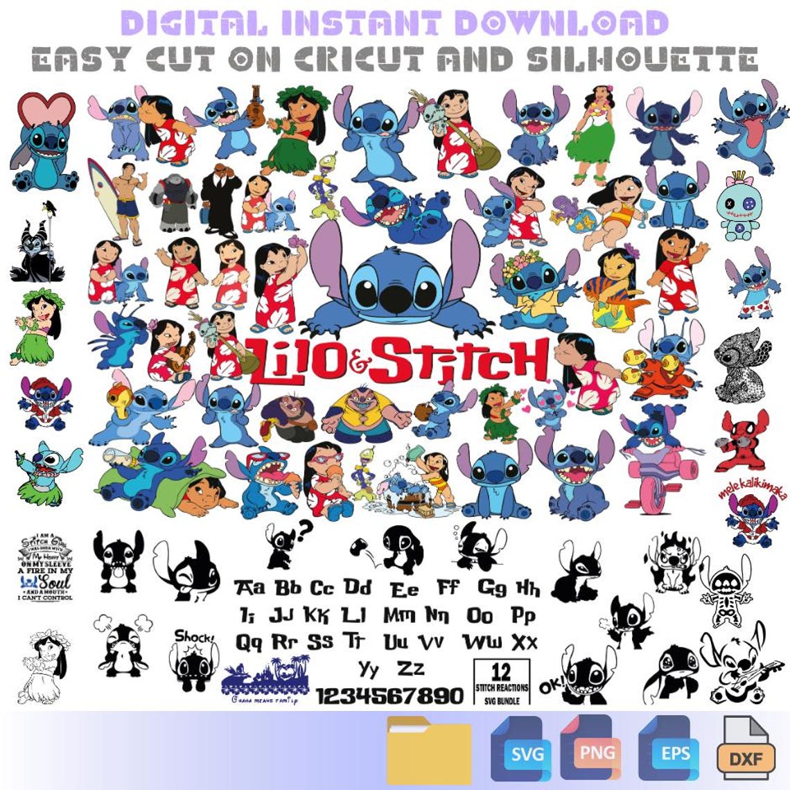 Mega Stitch and Lilo Svg Bundle, Cute Stitch Svg, Cartoon Characters ...