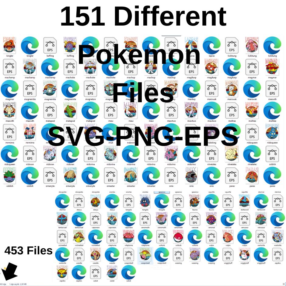 151 Pcs Pokemon Svg Bundle, Pokemon Vector Files, for Dtf and Dtg ...