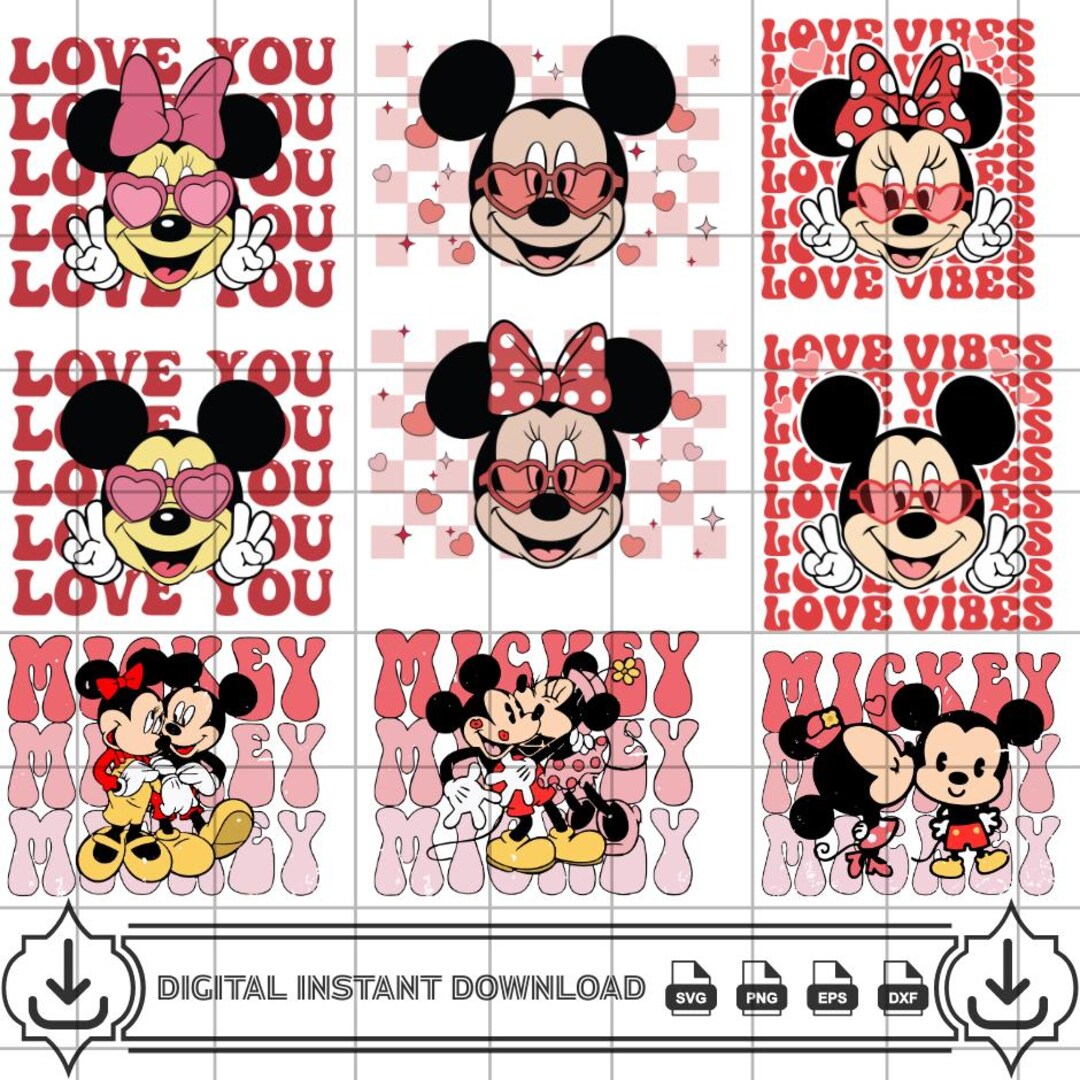 Love You Mouse Couple Svg Bundle, Valentine’s Day Mickey Png, Heart ...