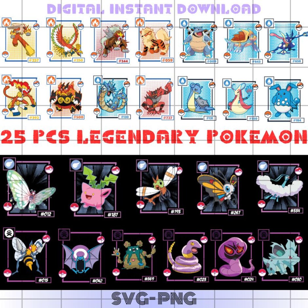 25 Pcs Legendary Pokemon Characters Svg Bundle, Anime Printable Digital ...