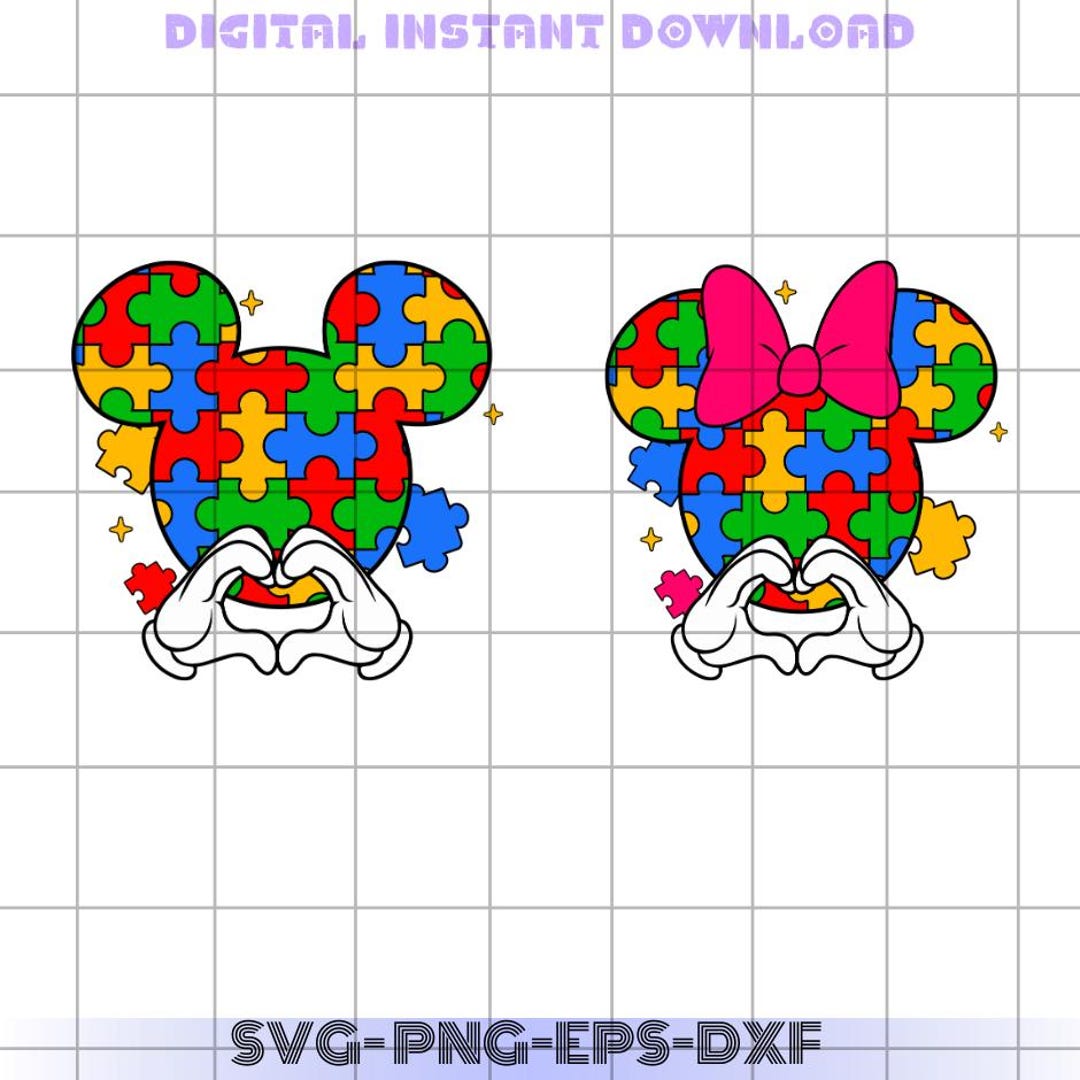Mickeyy and Minnie Head Autism Svg Bundle , Love Autism Svg, Cricut ...