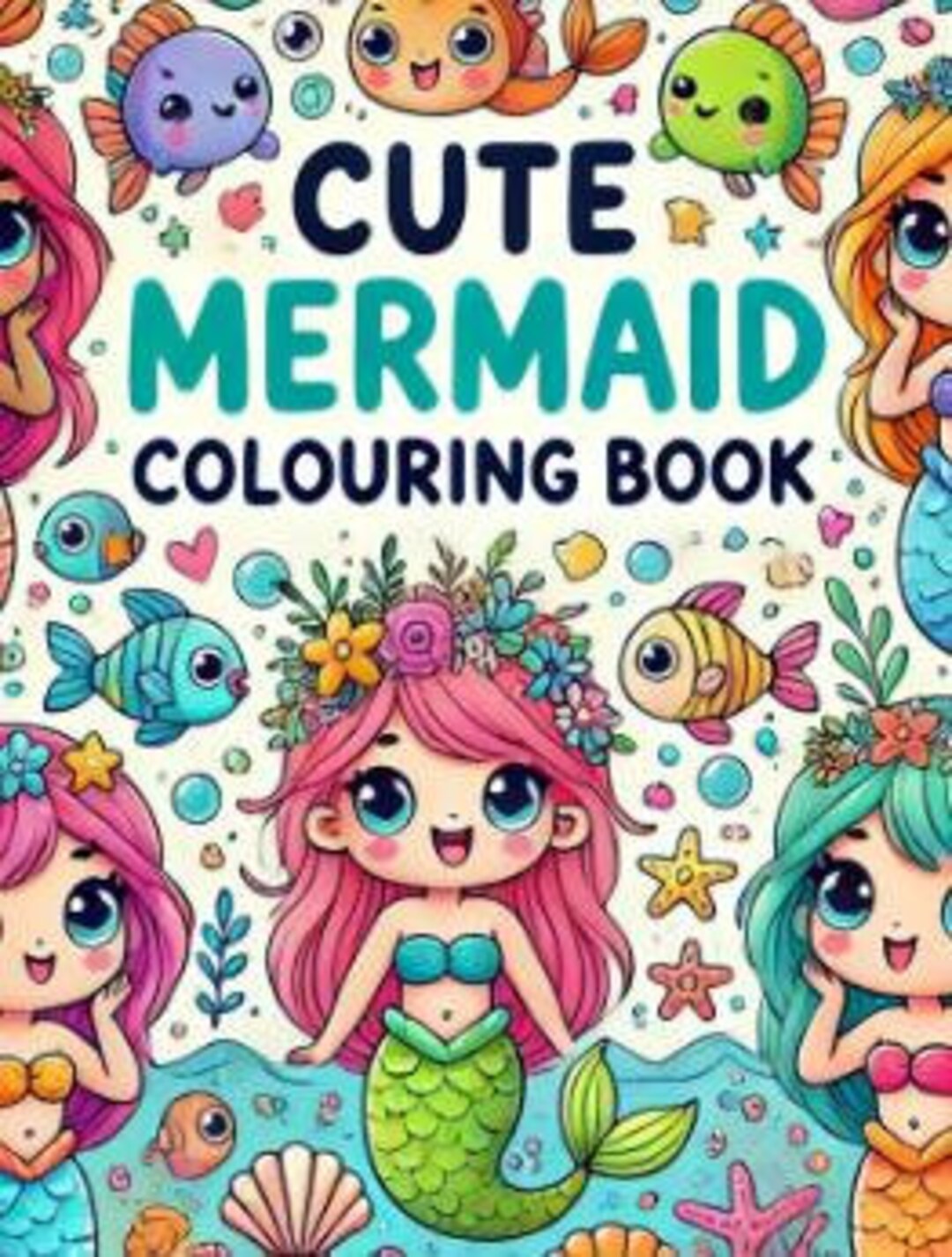 Cute Mermaid Colouring Book for Kids: 20+ Delightful Mermaid Colouring ...