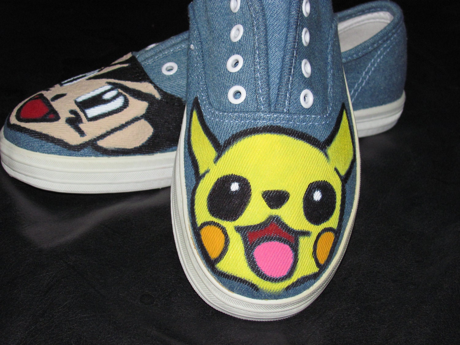 Childrens Pokemon handpainted shoes featuring Ash and Pikachu | Etsy