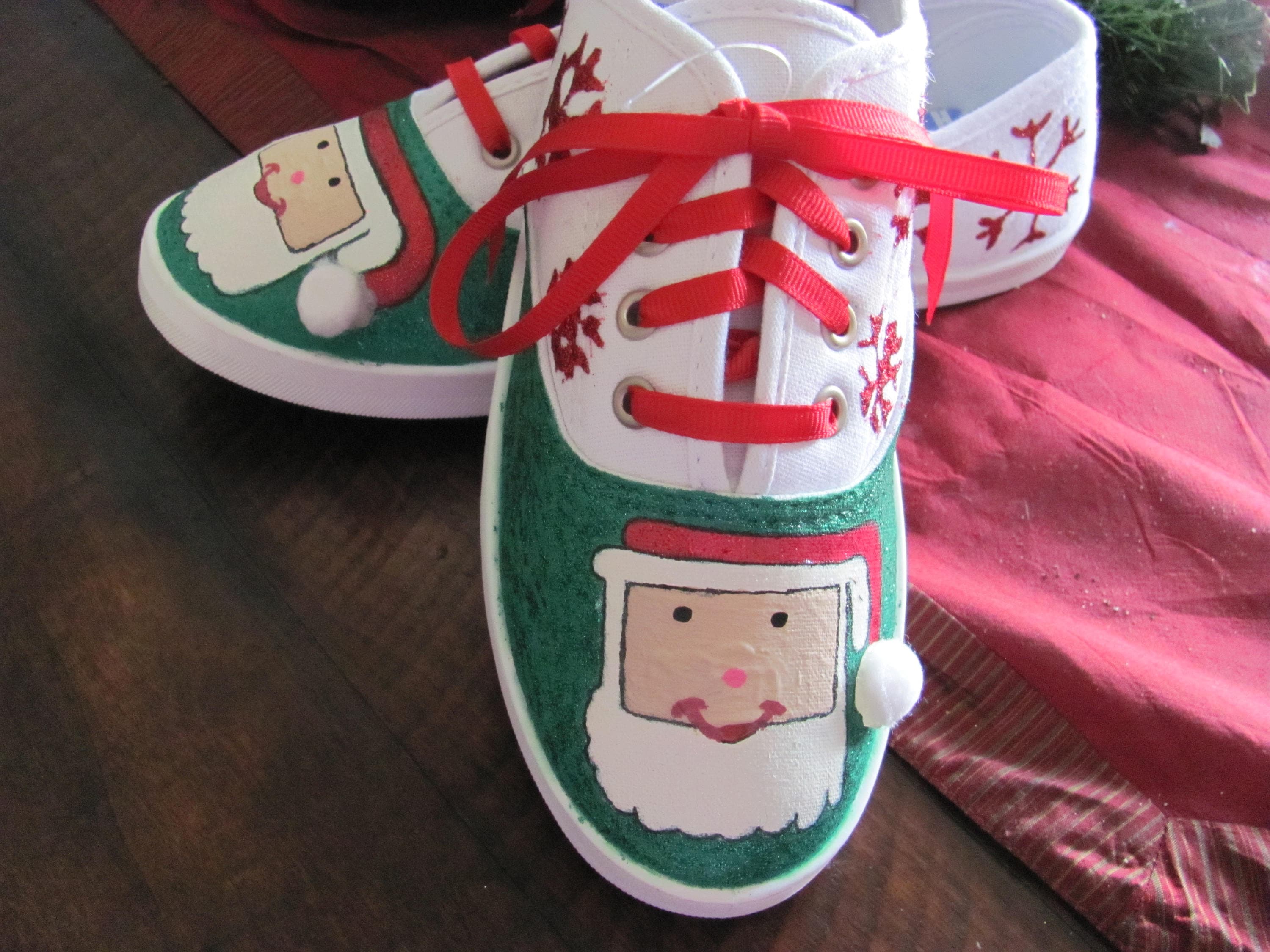 Holiday Custom Hand Painted Santa Shoes - Etsy