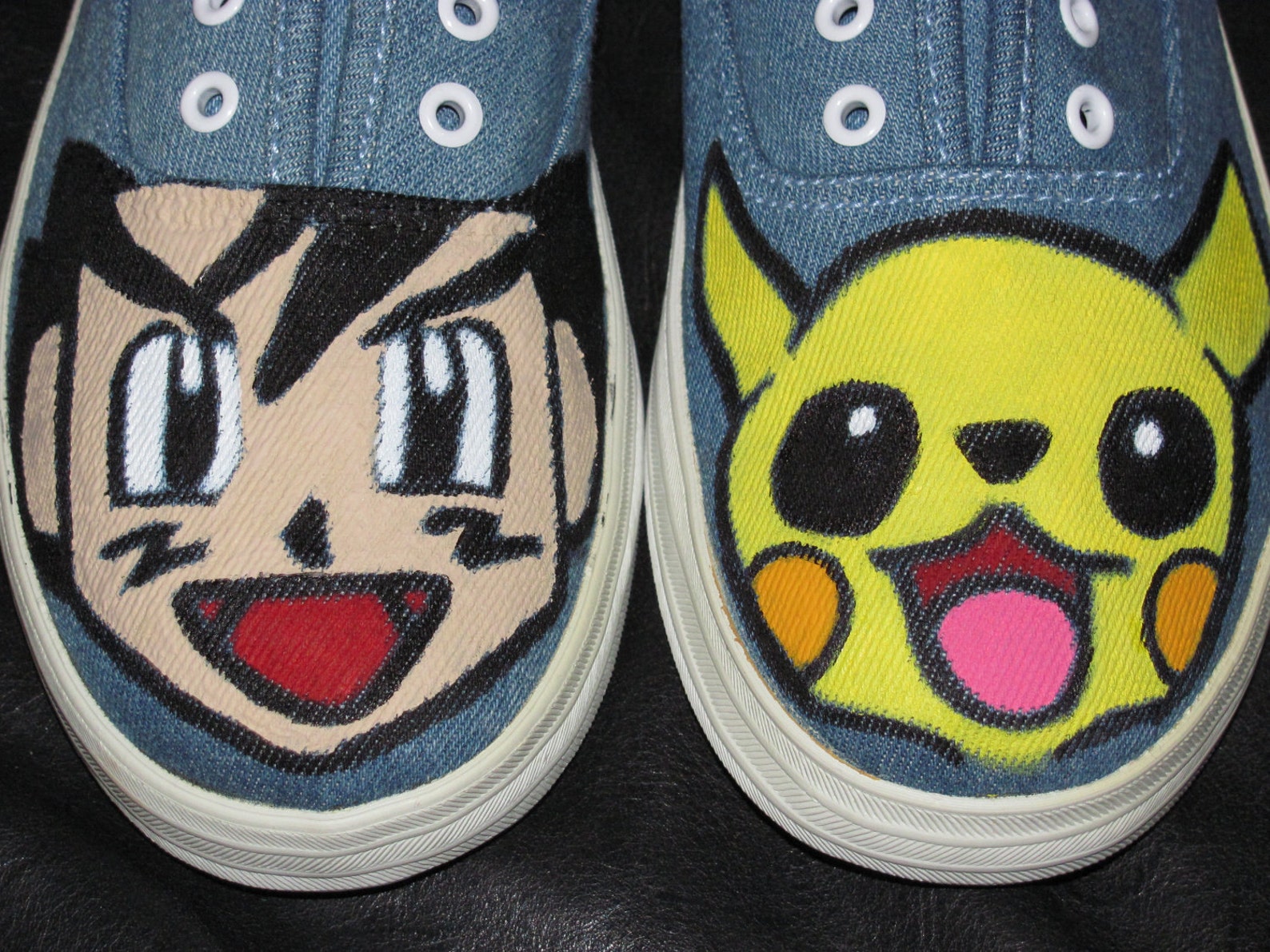 Adult Hand Painted Pokemon Shoes Featuring Pikachu and Ash | Etsy
