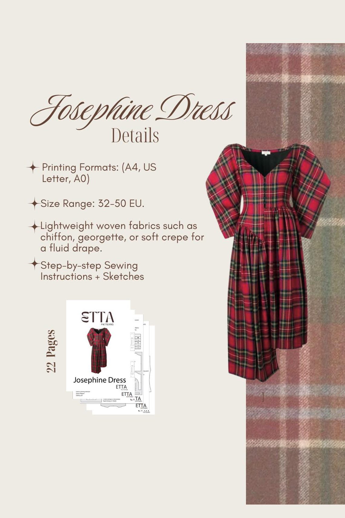 Josephine Dress PDF Sewing Pattern | Corset Fall Dress | Puff Sleeve ...