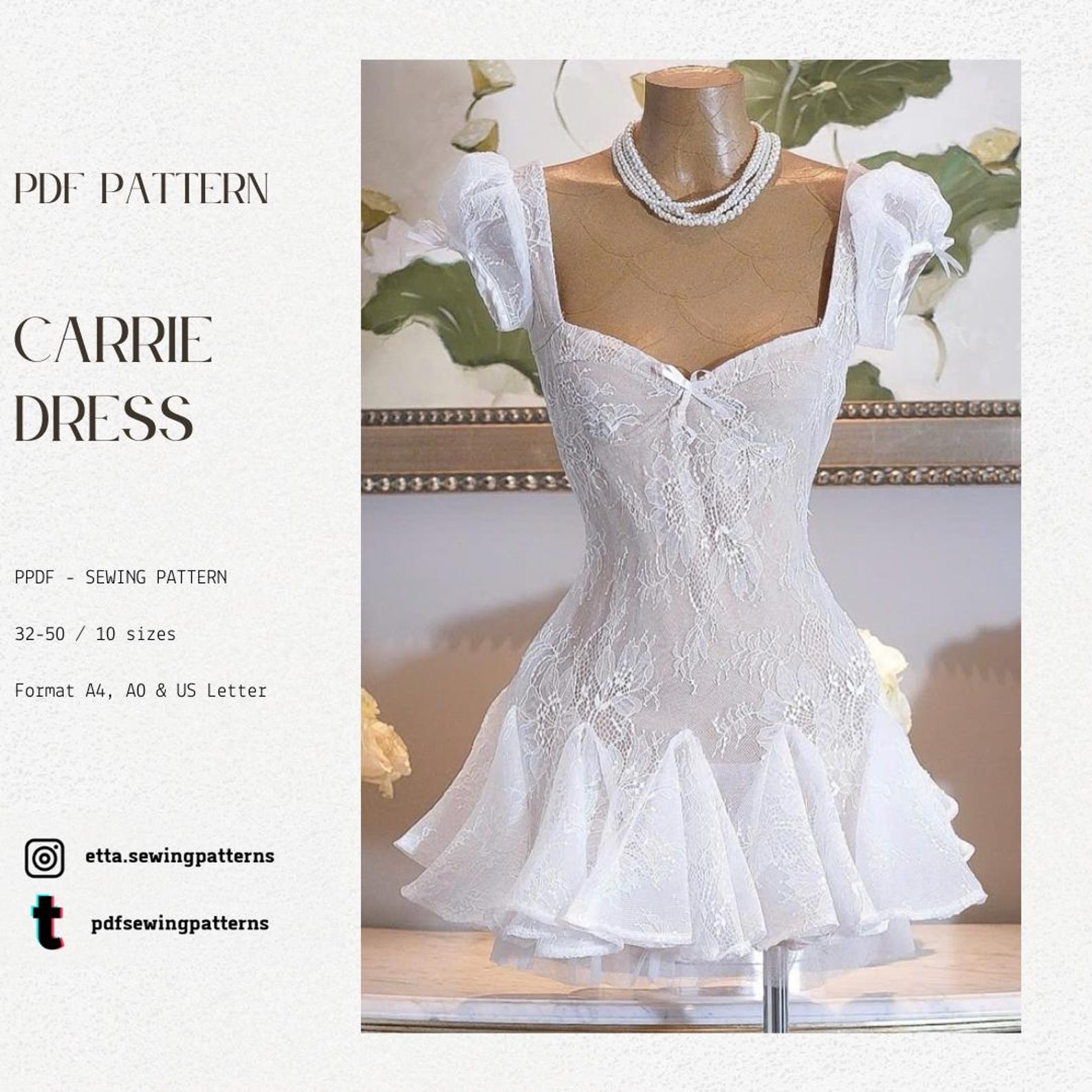 Coquette Mini Dress PDF Sewing Pattern - Drop-waist Dress - Godet Skirt ...