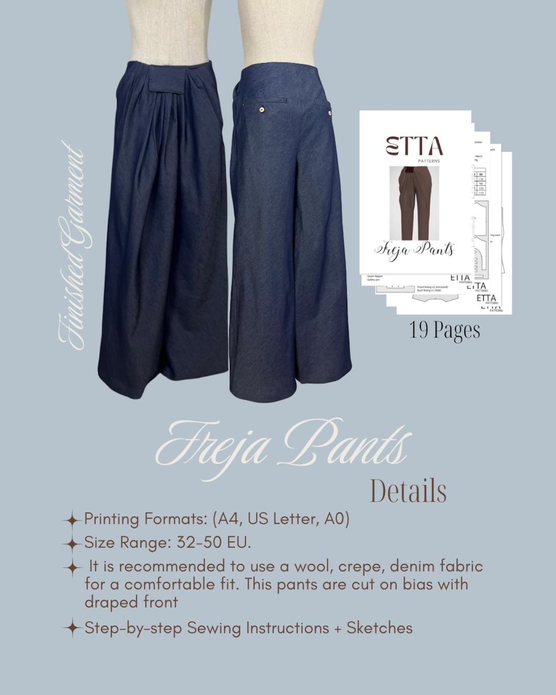 Draped Wide-leg Trousers - Pants Sewing Pattern - Asymmetrical Design ...