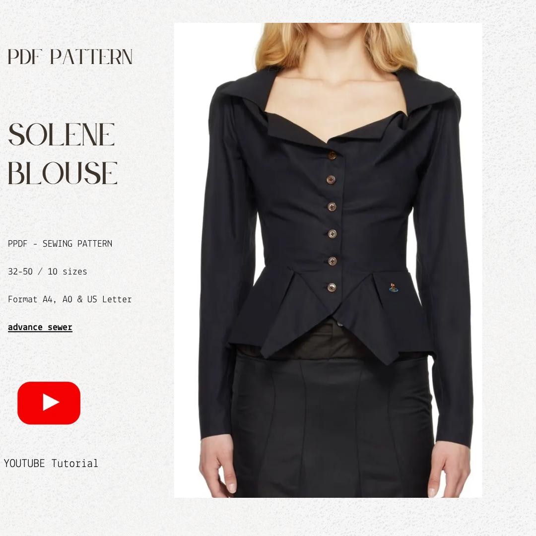Solene Blouse PDF Sewing Pattern - Button Front Tailored Blouse - Collar Shirt Pattern - Women's ...
