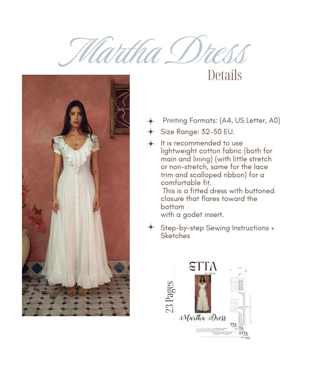 Vintage Ruffle Midi Dress Sewing Pattern - Cottagecore Milkmaid Style ...
