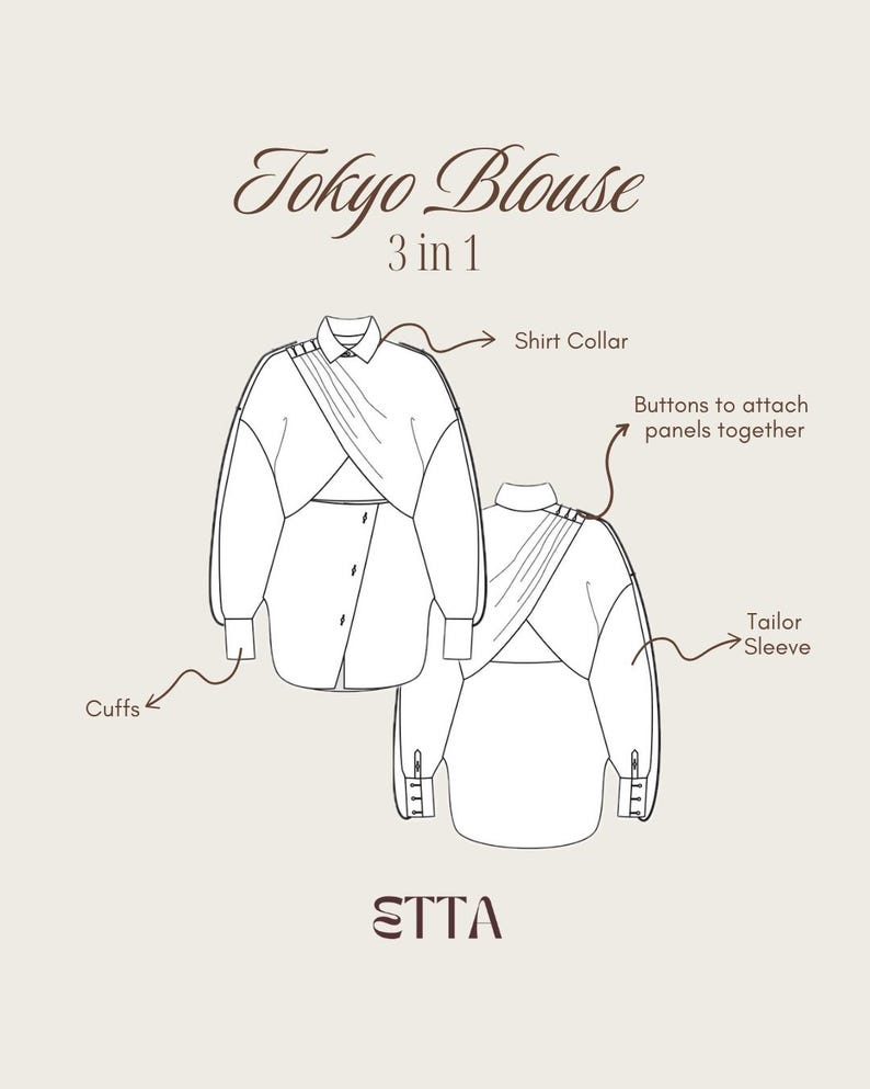 Tokyo Blouse PDF Sewing Pattern | Multipositional Asymmetric Shirt ...