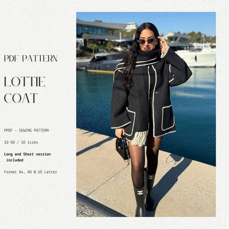 Scarf Coat Pattern | PDF Sewing Pattern | Designer Coat | | Scarf ...