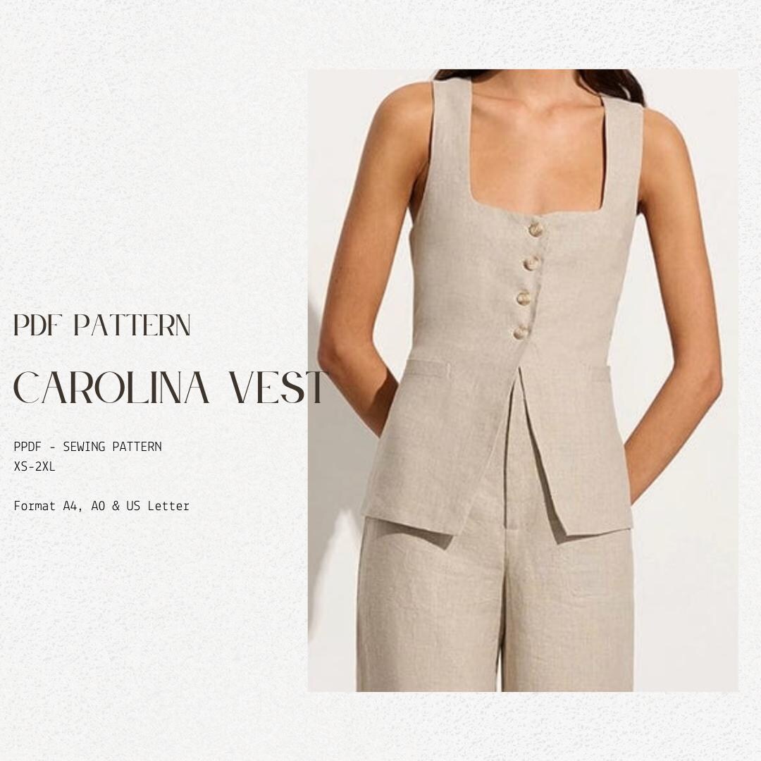 Sleeveless Waistcoat Pattern | PDF Sewing Pattern | Vest | 32-50 ...