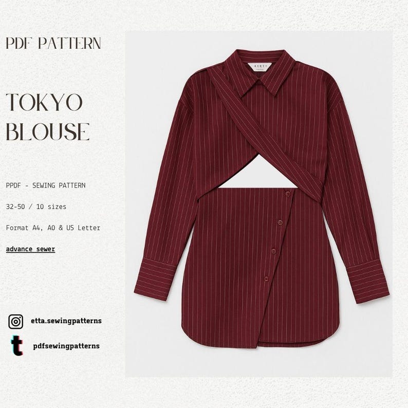 Tokyo Blouse PDF Sewing Pattern | Multipositional Asymmetric Shirt ...
