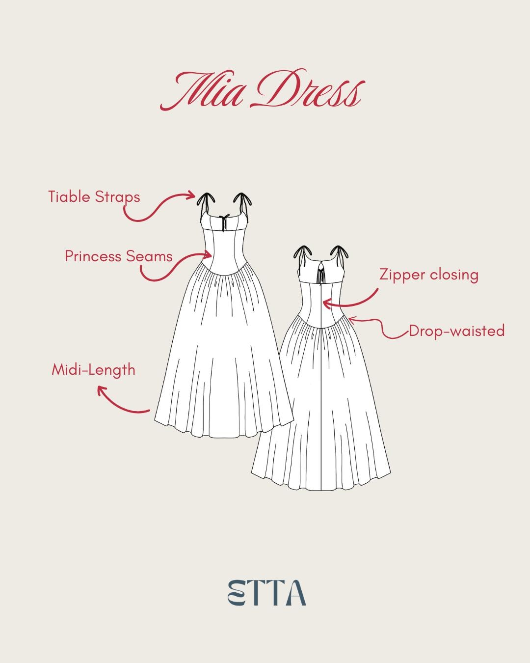 Mia Dress - Cottagecore Drop-waist Dress PDF Sewing Pattern - Basque ...