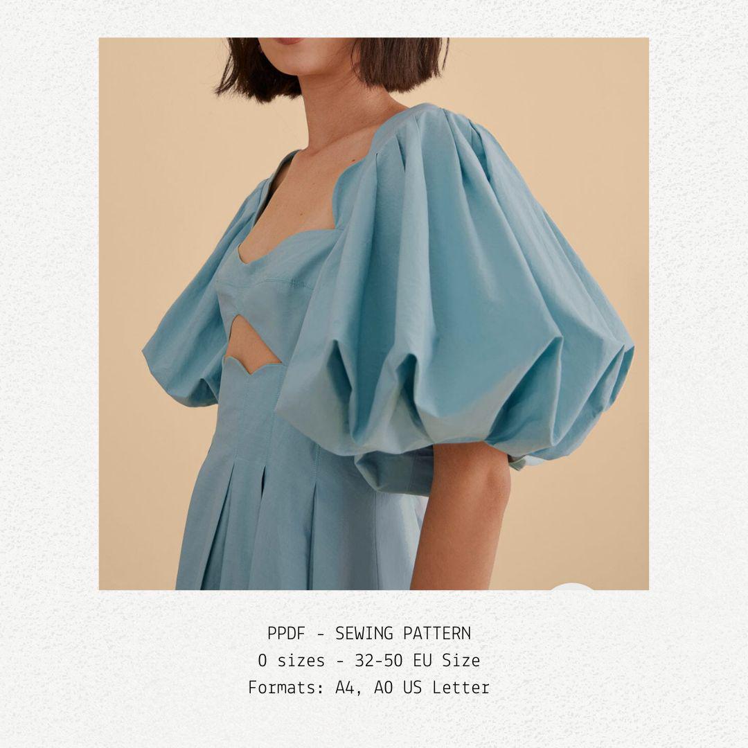 Puffy Sleeve Dress - Cut Out Dress - Sewing Pattern - Vintage Dress ...