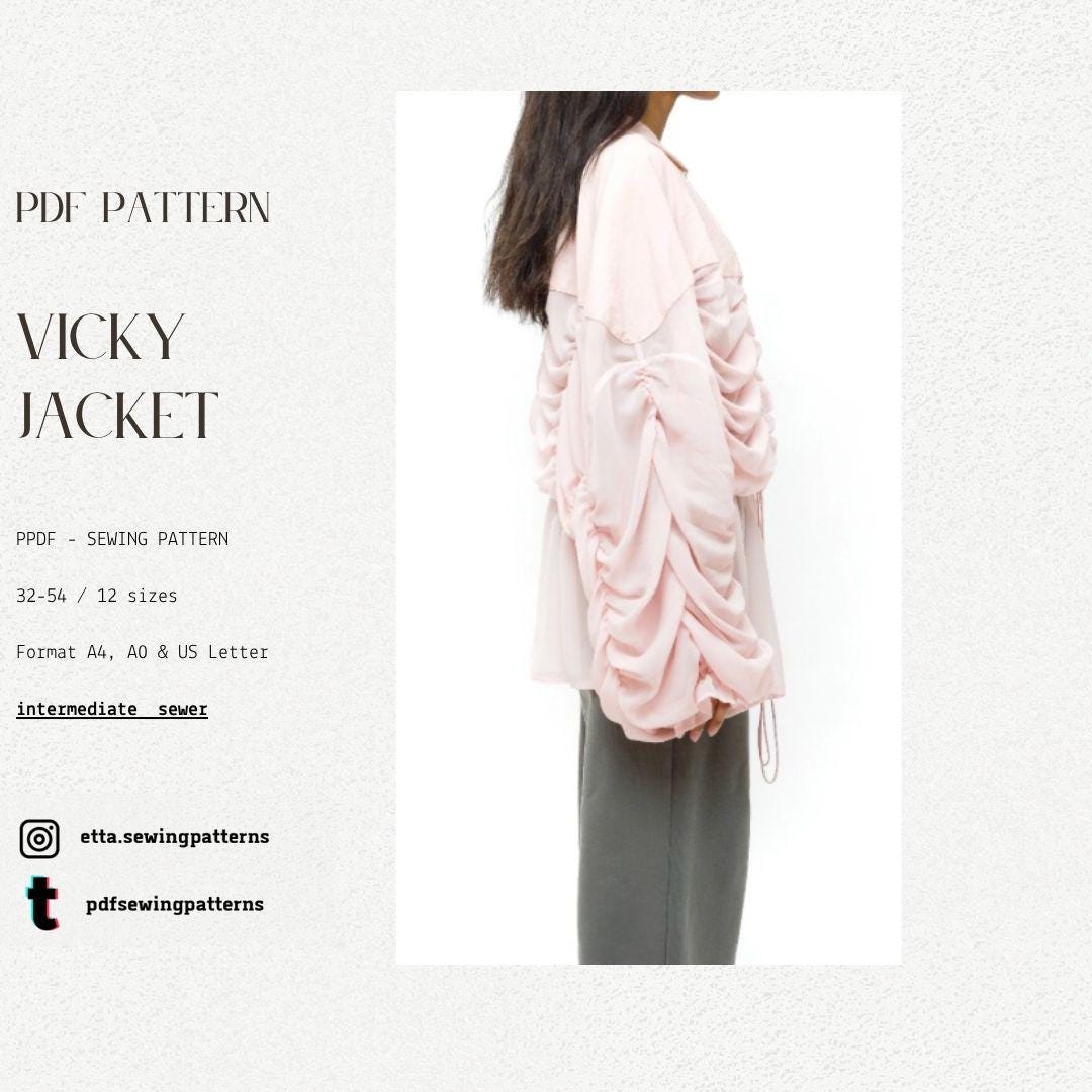Vicky Jacket PDF Sewing Pattern | Oversized Ruched Hoodie Pattern | Zip ...