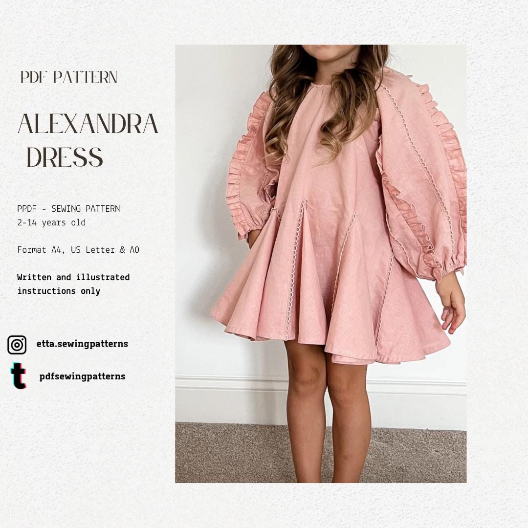 Girls Coquette Dress PDF Sewing Pattern: Long Sleeve Godet Skirt (sizes ...