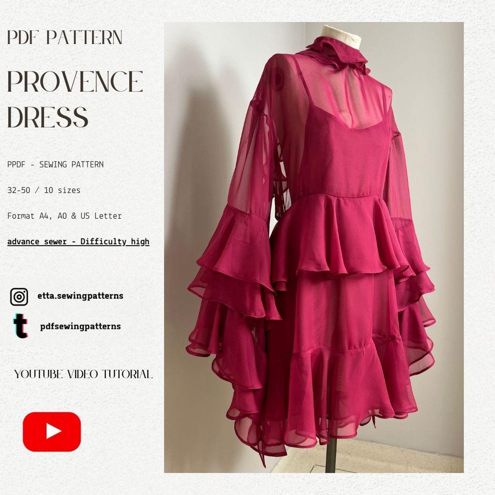 Provance Dress PDF Sewing Pattern | Long Sleeve Ruffle Dress With Open ...