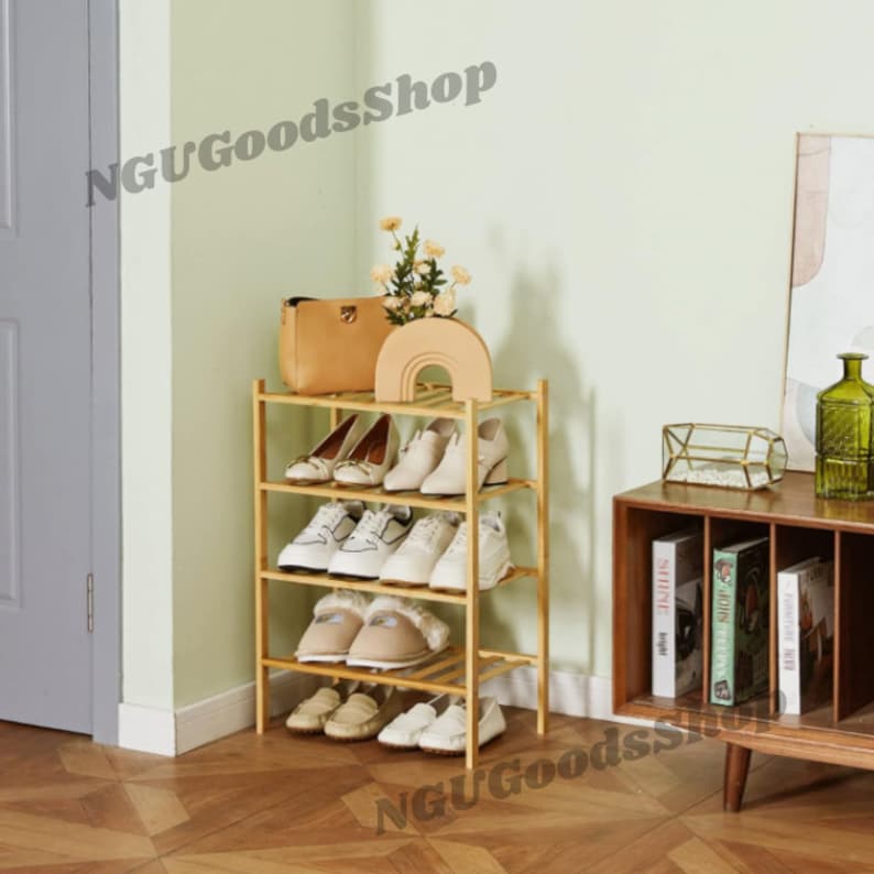 4 Tier Bamboo Vertical Shoe Rack | Shoe Holder | Entryway Shoe Stand ...