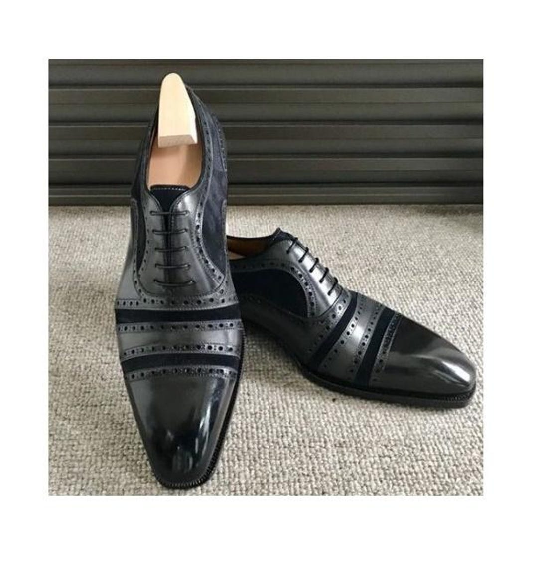 Stylish Handmade Men's Black Cap Toe Shoes, Men's Suede Leather Lace up ...