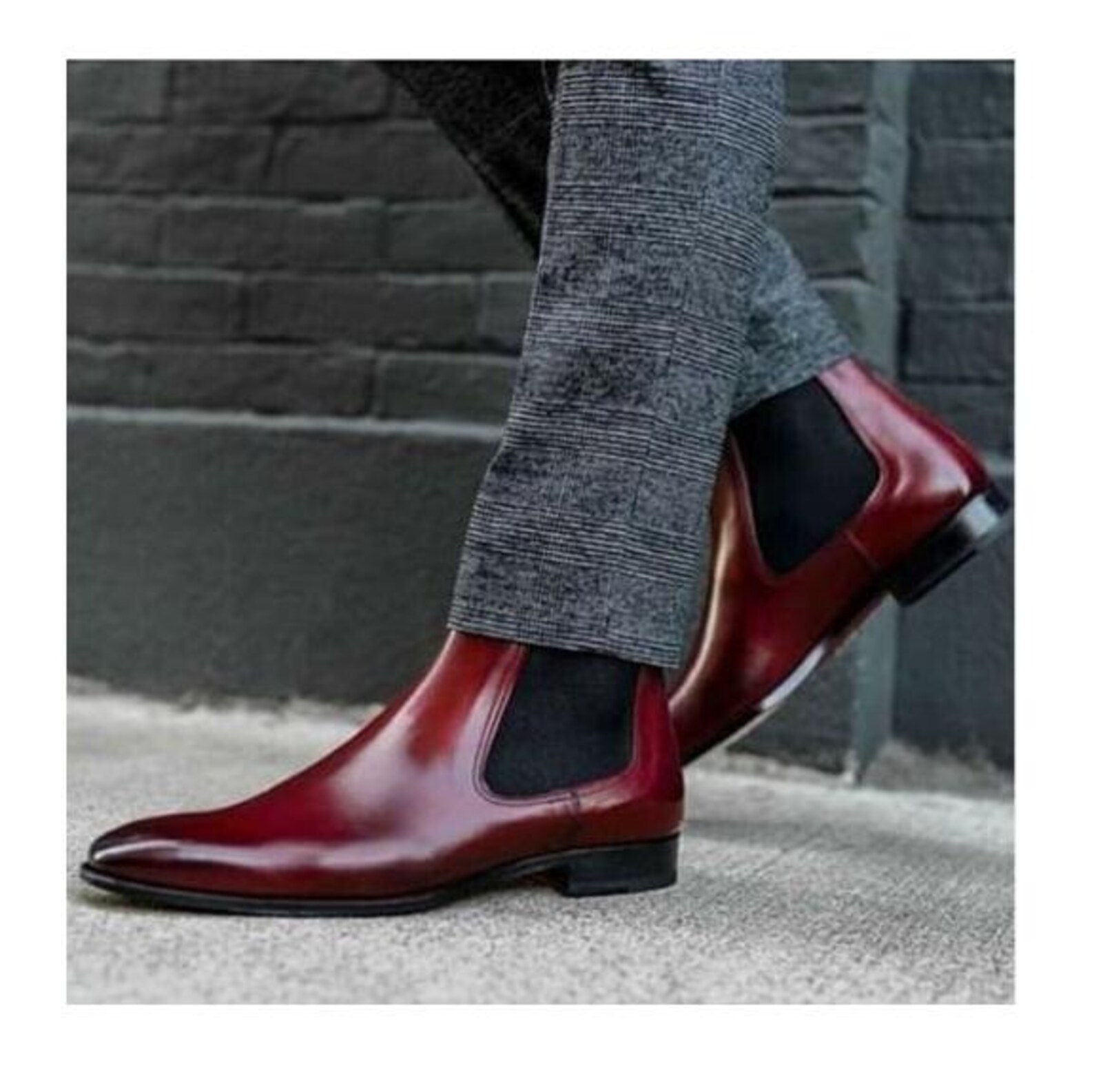 Men's Handmade Chelsea Burgundy Leather Boots, Men's Handmade Leather ...