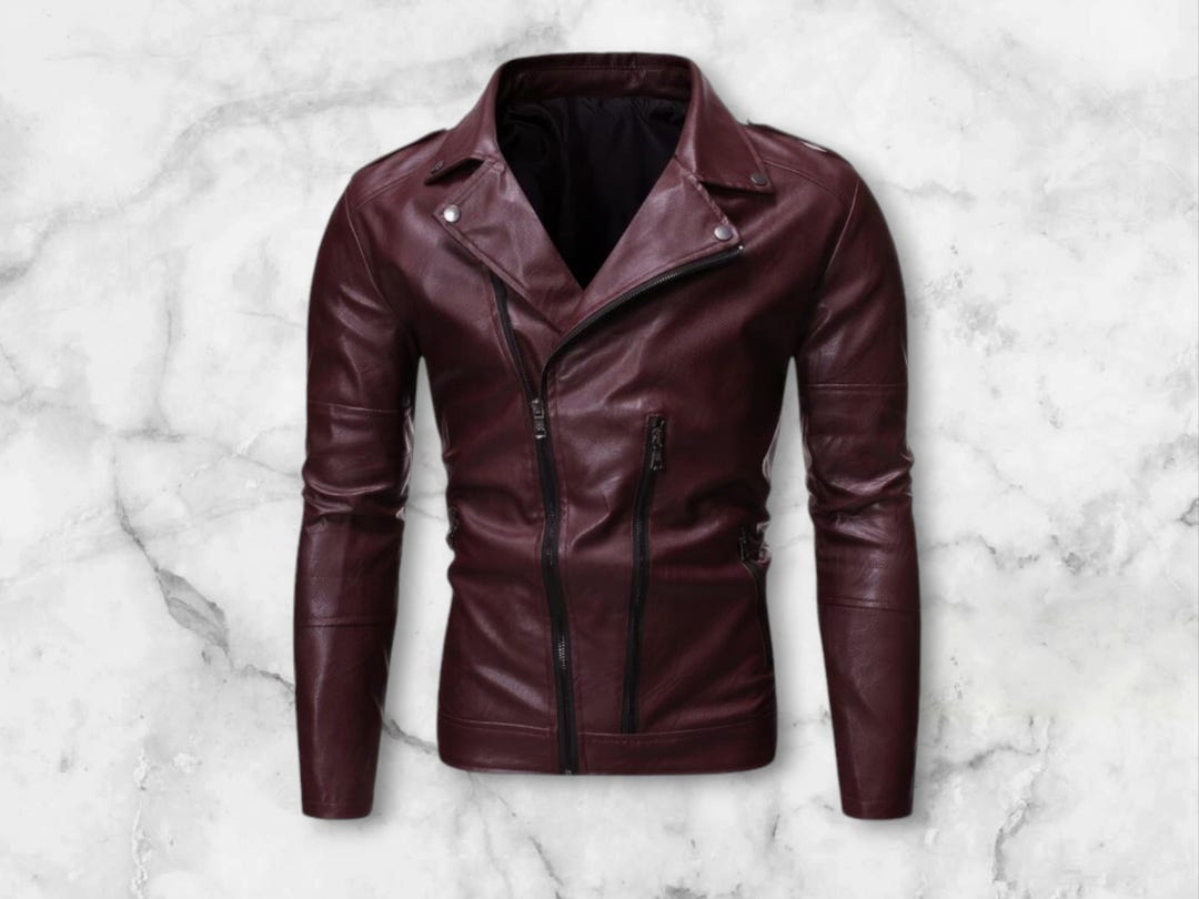 Mens Wine Red Brando Leather Jacket - Etsy