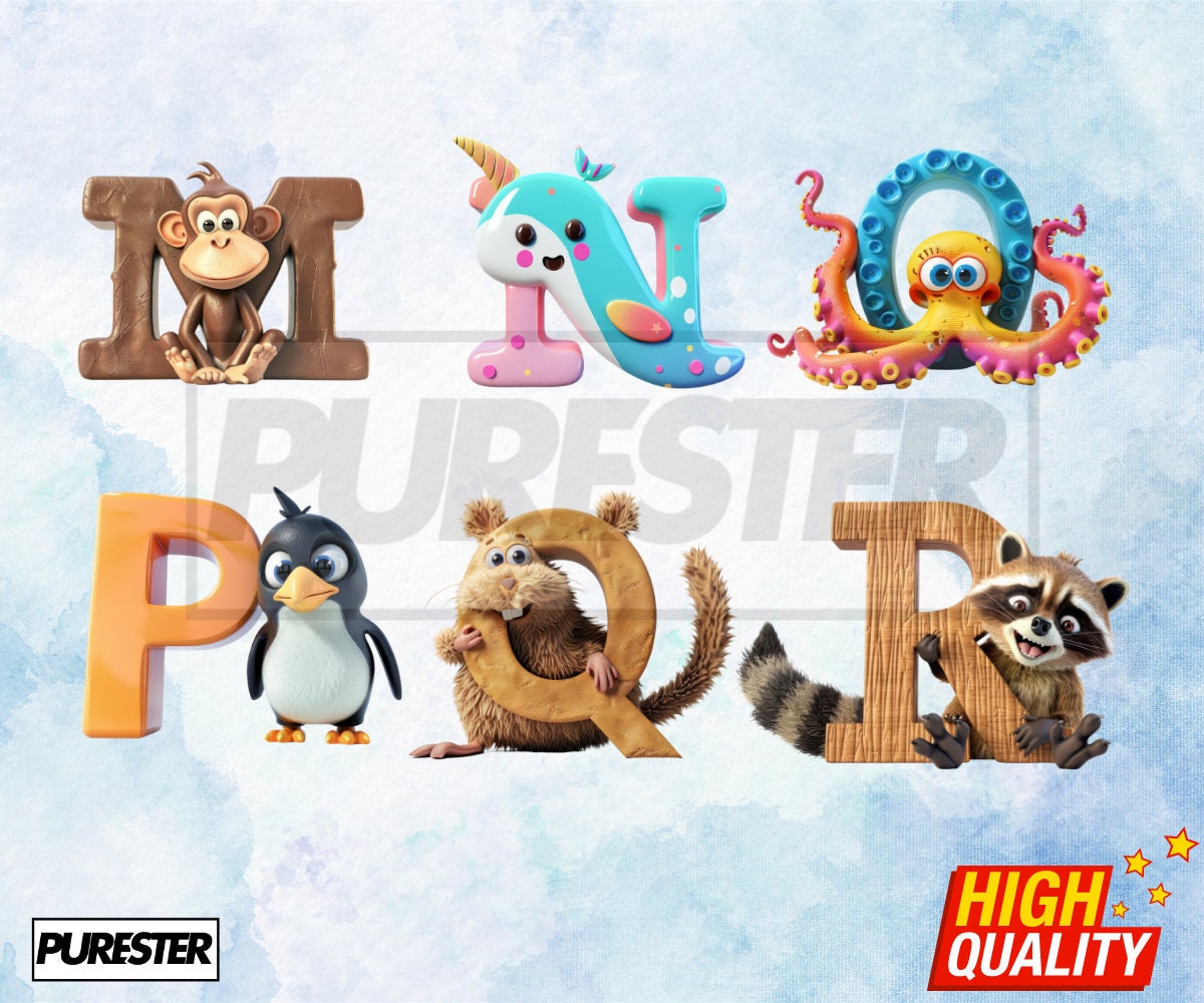 3D Animal Alphabet Letters A-Z Collection Clipart, 26 Png,alphabet ...