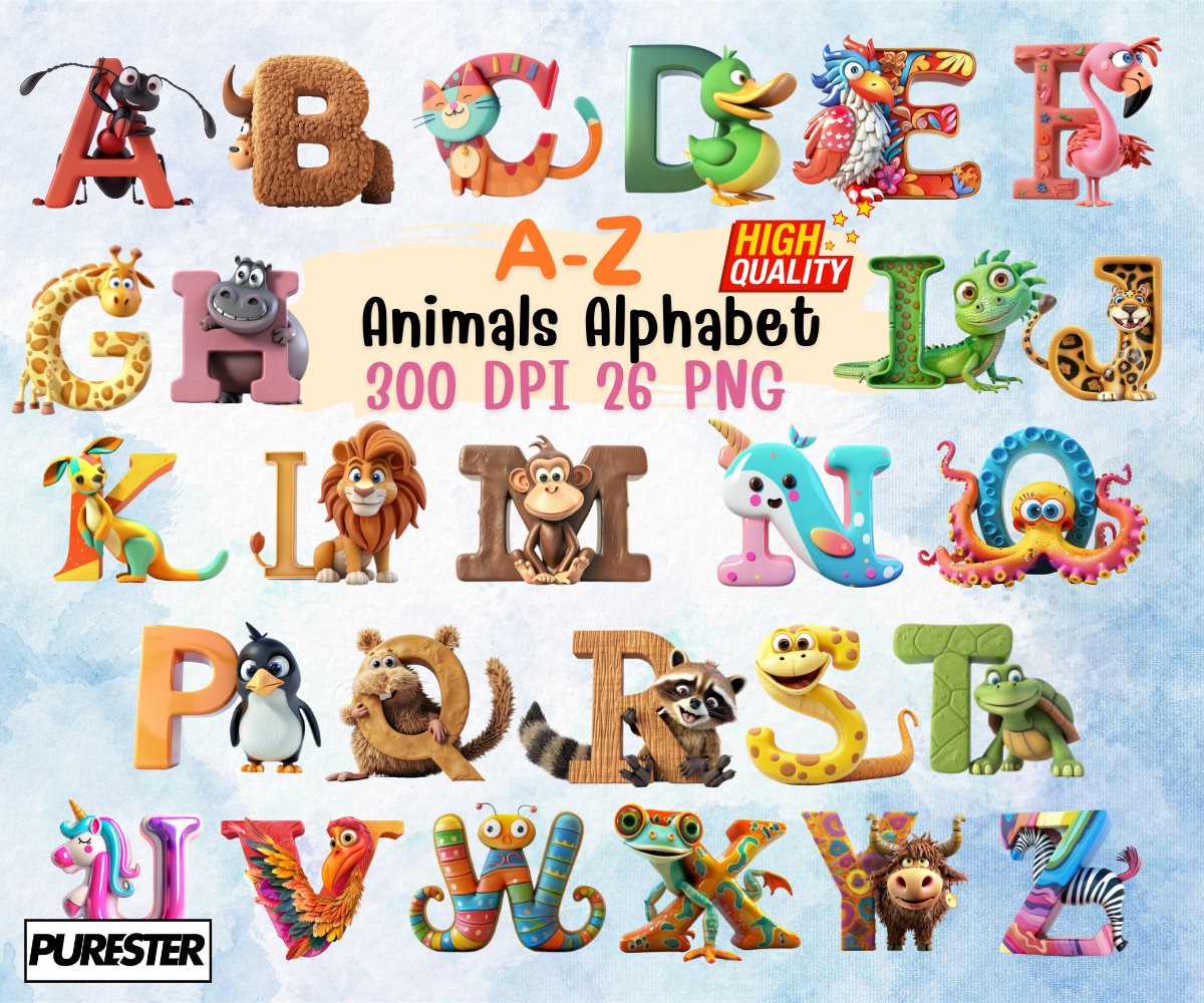 3D Animal Alphabet Letters A-Z Collection Clipart, 26 Png,alphabet ...