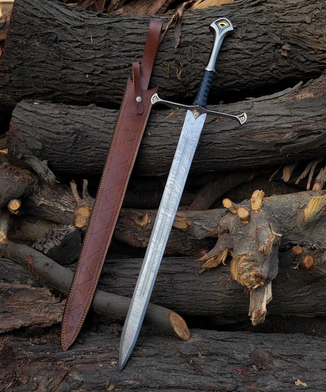 Handmade Damascus Anduril Sword: Lord of the Rings Replica With Leather ...
