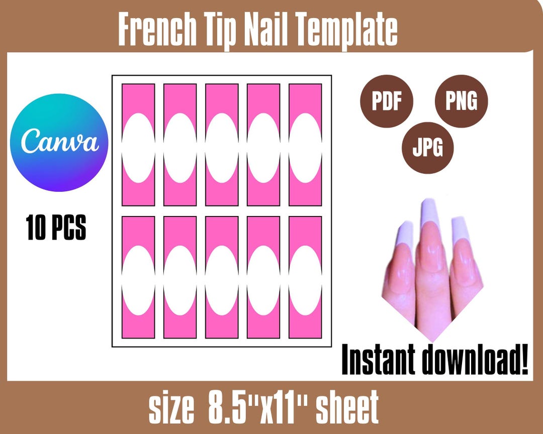 Customizable French Tip Nail Templates Nail Art Decal Blank SVG ...