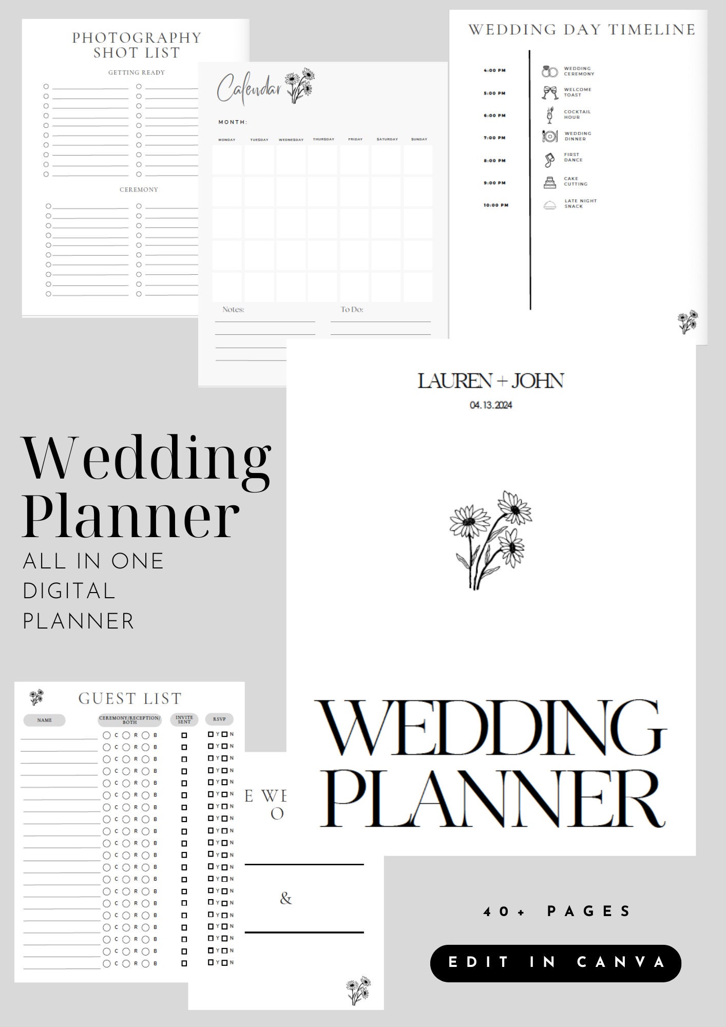 Digital Wedding Day Planner Template, Wedding Itinerary, Customizable ...