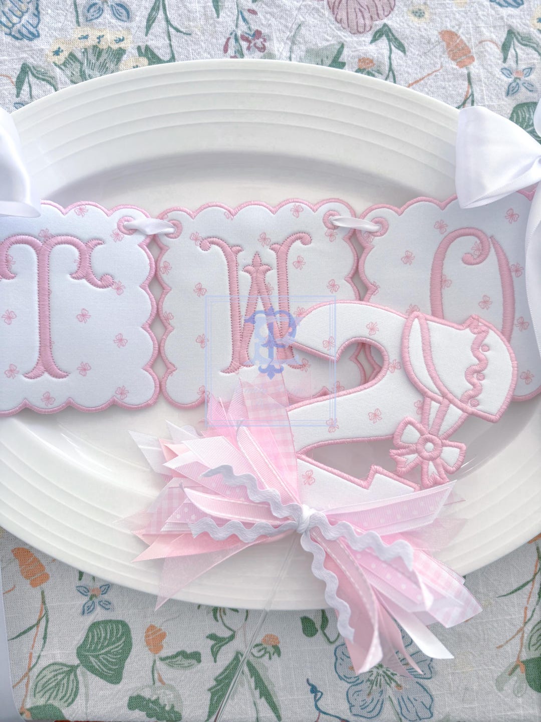 Scalloped Birthday Banner & Cake Topper | Embroidered Bonnets and Bows ...