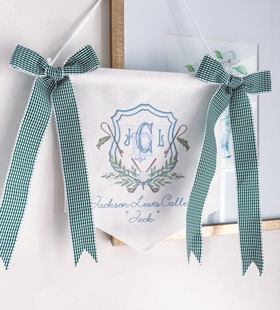 Custom Baby Name Banner – Golf & Fishing Crest – Monogrammed Nursery ...