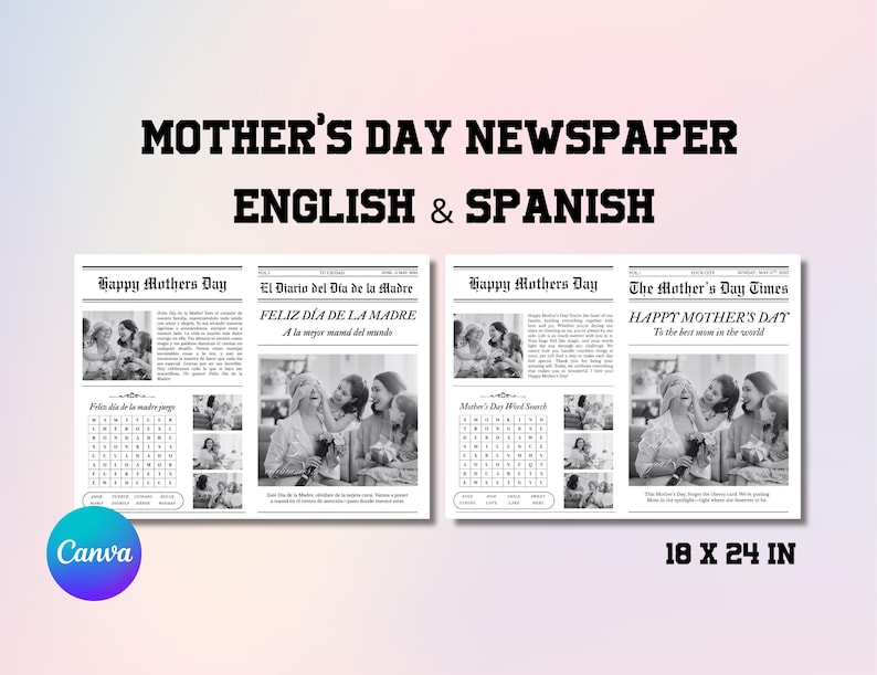 Editable Mothers Day Newspaper Template, Personalized Mother's Day Gift ...