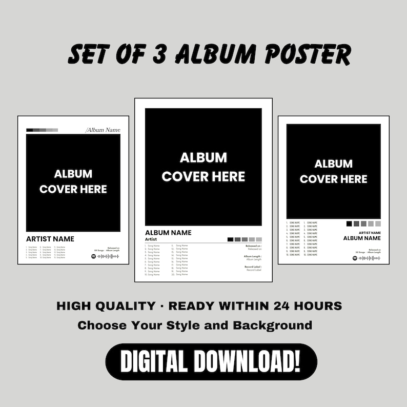 Set of 3 Custom Album Poster, Choose Your Own Music Poster, Custom ...