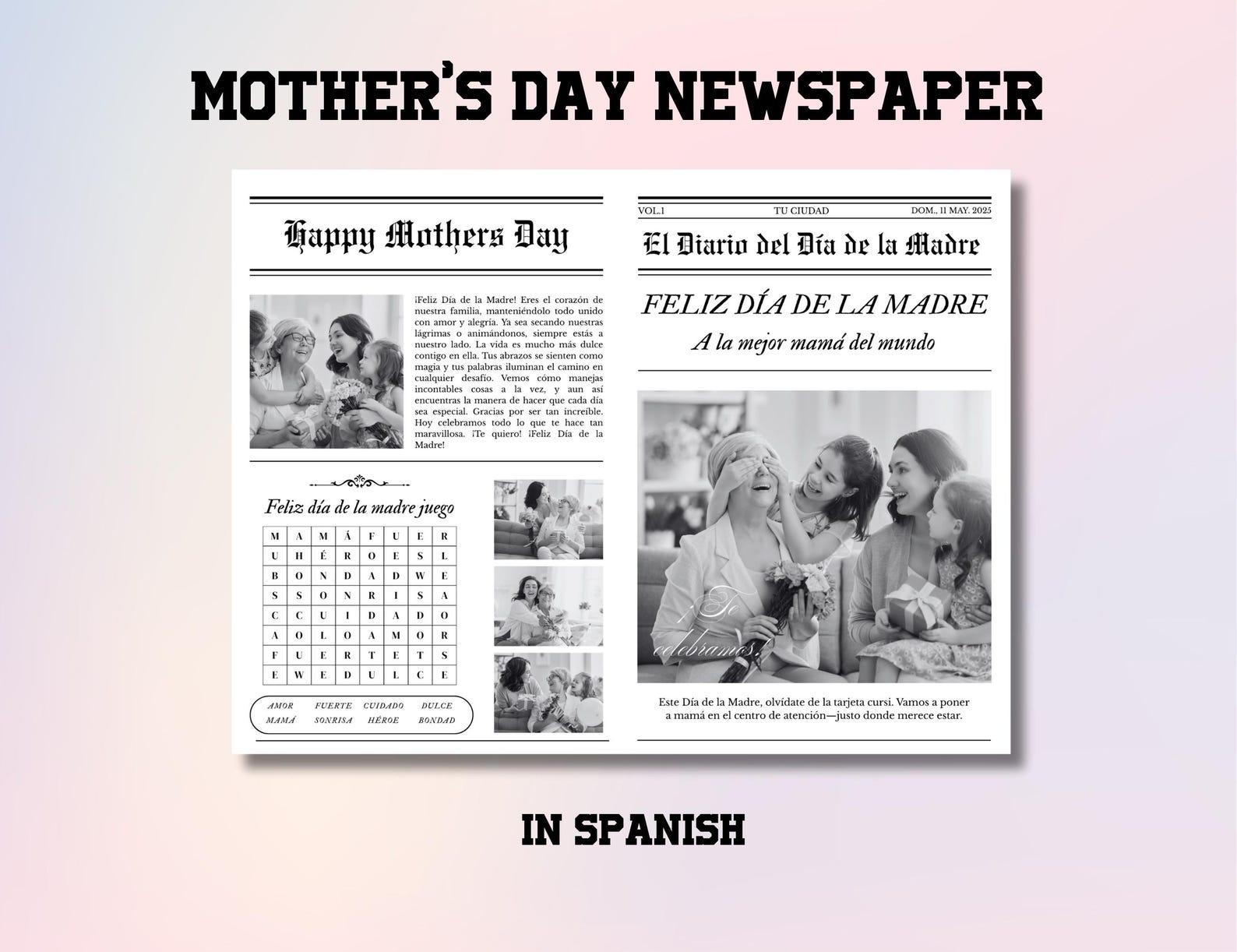 Editable Mothers Day Newspaper Template, Personalized Mother's Day Gift ...