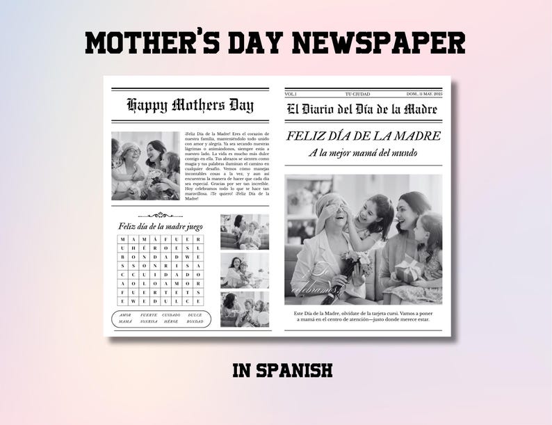 Editable Mothers Day Newspaper Template, Personalized Mother's Day Gift ...